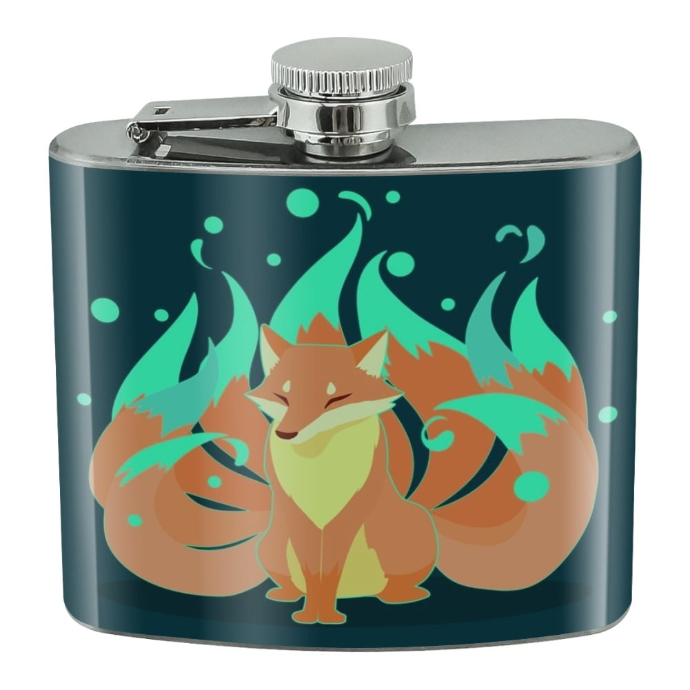 Kitsune Nine-Tailed Fox Stainless Steel 5oz Hip Drink Kidney Flask ...