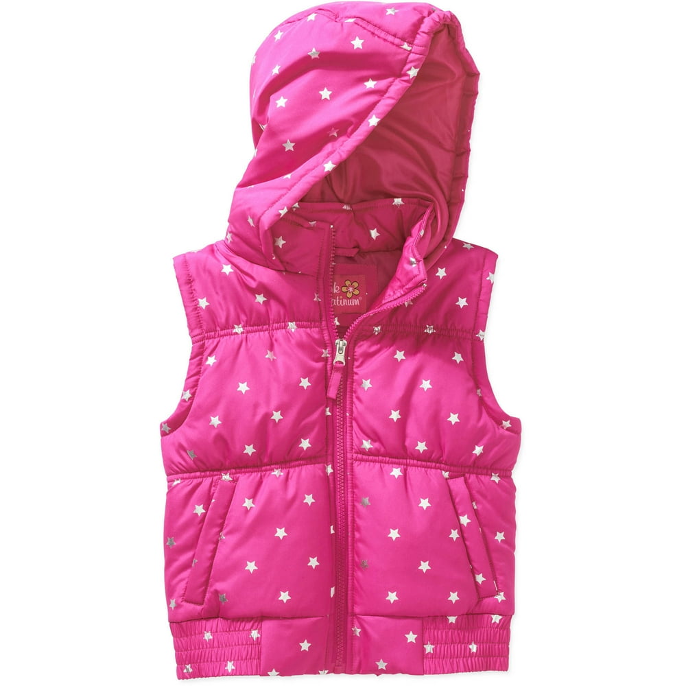 Pink Platinum - Girls' Foil Star Hooded Vest with Pockets - Walmart.com ...