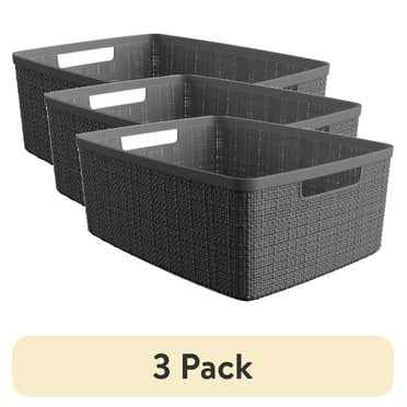 Curver Jute Basket Medium, Resin Plastic Storage Bin, Cool Grey, 4 Pack ...