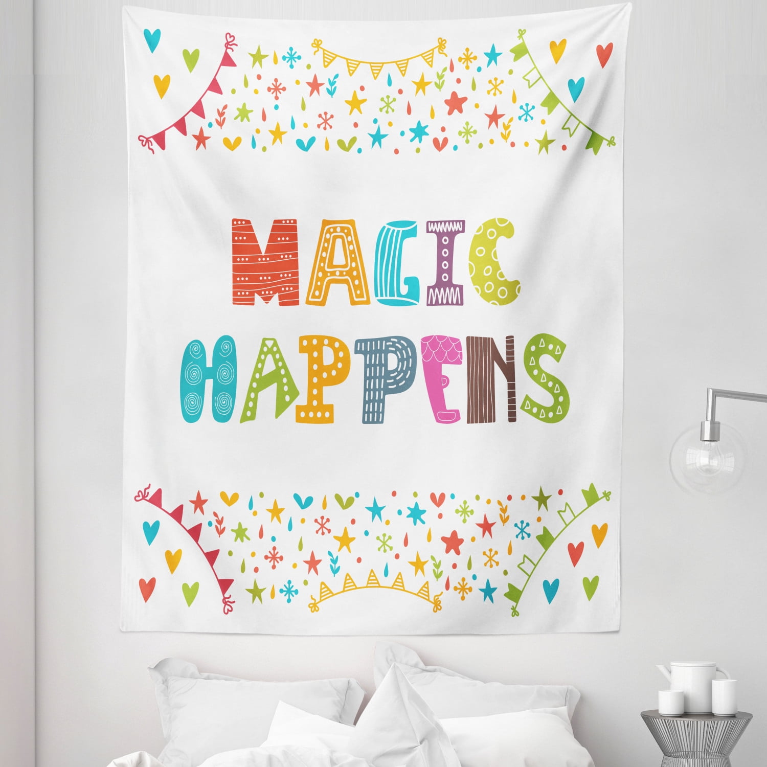 Wording Tapestry, Inspirational Words Magic Happens Ornamented with ...