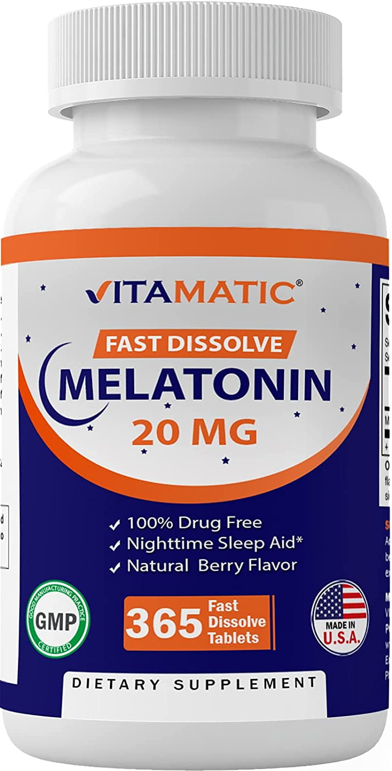 Vitamatic Melatonin 20mg Tablets | Vegetarian, Non-GMO, Gluten Free | 1 ...