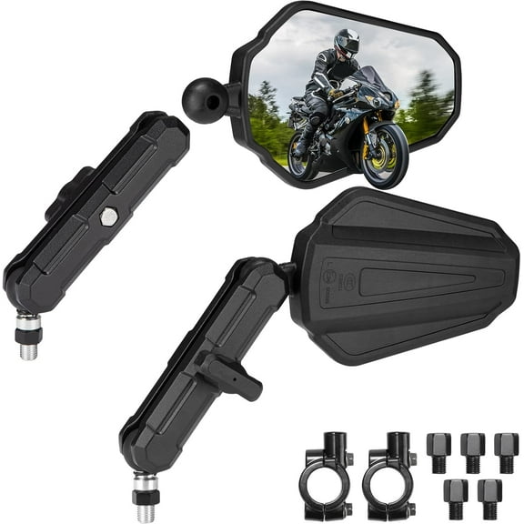 Adventure Motorcycle Mirrors - M8 M10 Black Foldable ATV Rear View ...