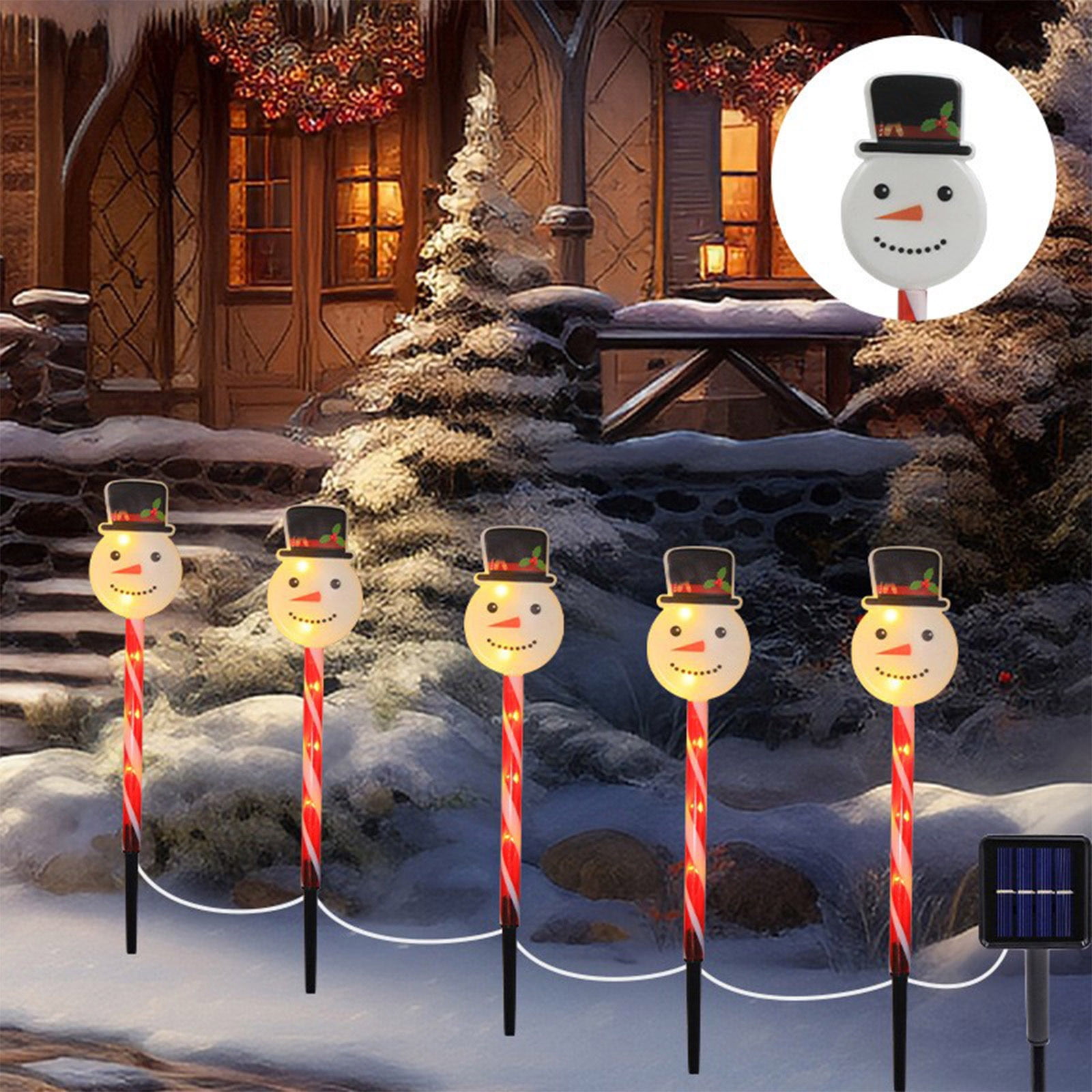 LED Christmas Solar Lights Santa Sleigh Snowman Gift Box Modeling Warm ...