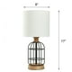 Mainstays Black Metal Cage Table Lamp with Wood Accents and Drum Shade ...