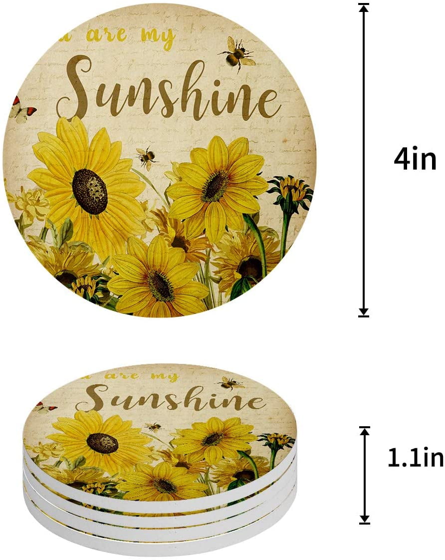 ZHANZZK Sunflowers You Are My Sunshine Set of 6 Round Coaster for ...