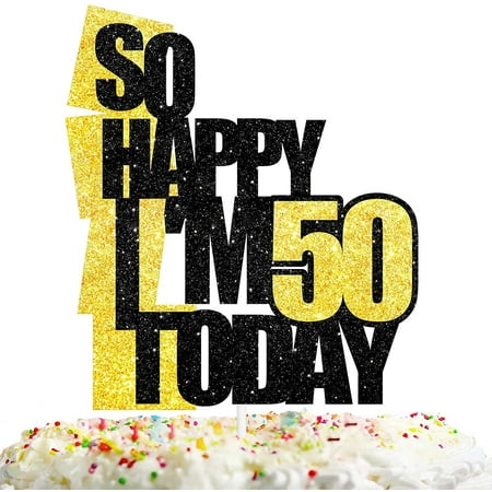 So Happy I’m 50 Today Cake Topper Black Gold Glitter Fifty Year Old ...