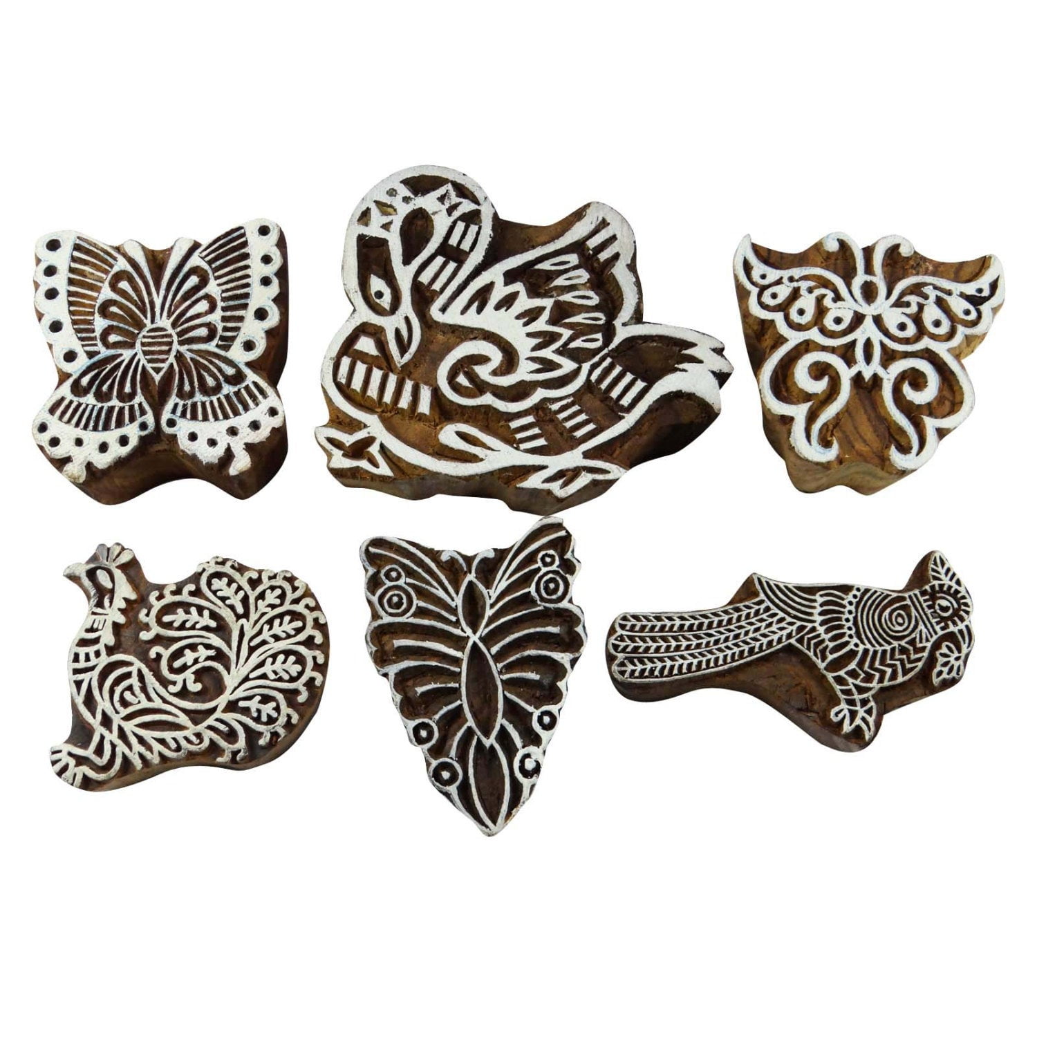 Lot Of 6 Pcs Textile Stamps Hand Carved Wooden Printing Block Scrapbook ...