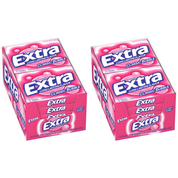 EXTRA Gum Classic Bubble Gum Sugarfree Chewing Gum, 15 Pieces Each Pack ...