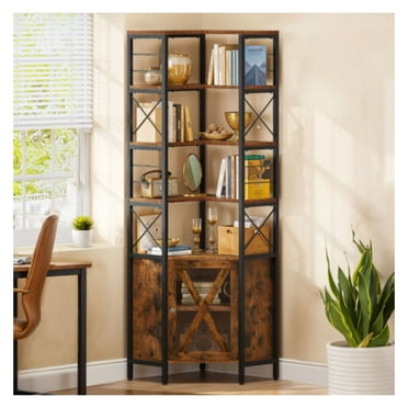 IRONCK 6-Shelf Corner Bookcase, Industrial Bookshelf for Office/Bedroom, Metal Frame Storage ...