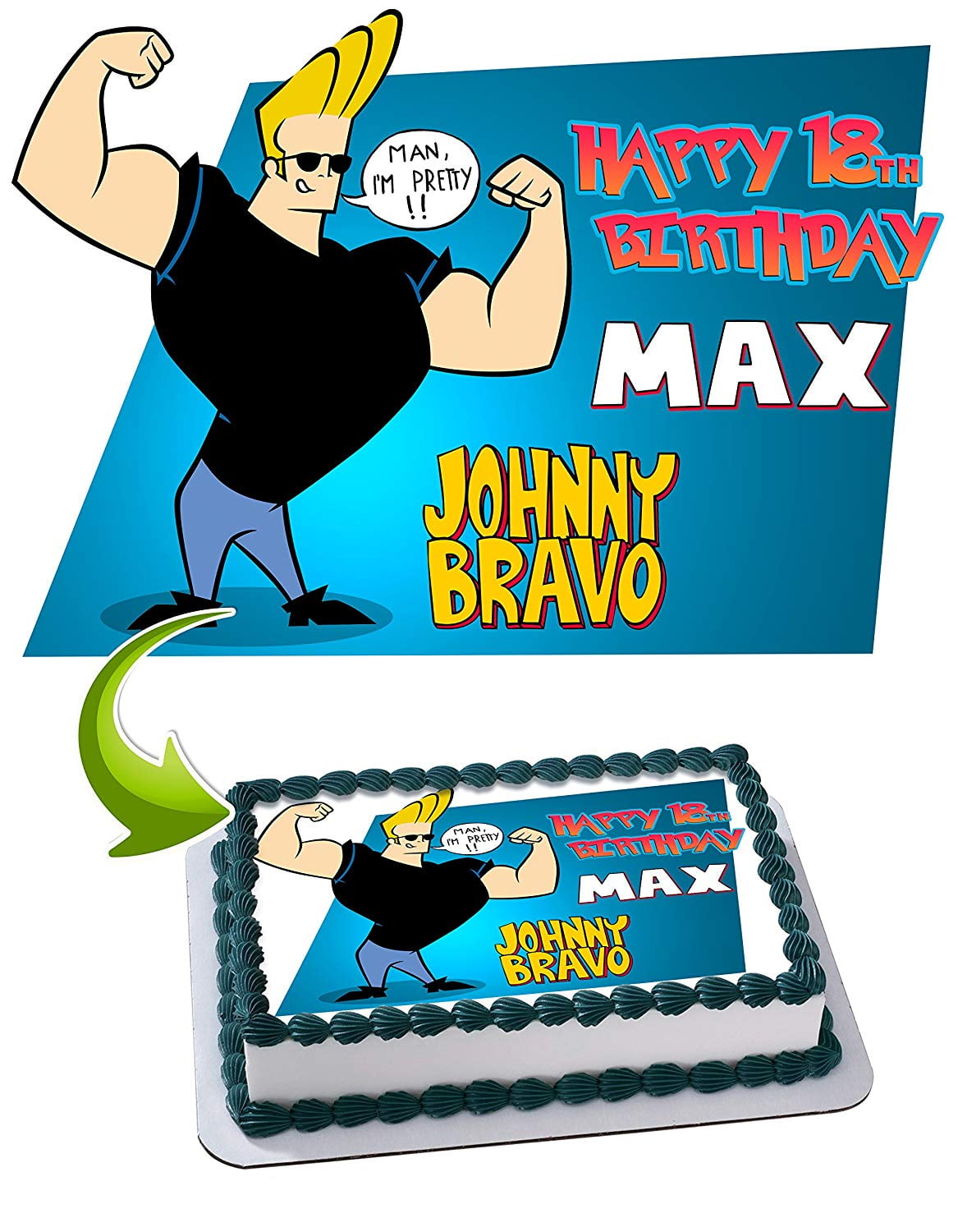 Johnny Bravo - Edible Cake Topper - 11.7 x 17.5 Inches 1/2 Sheet ...