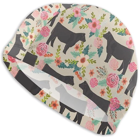 Pink Flower Show Steer Cows Cattleswim Caps,Silicone Waterproof Comfy ...