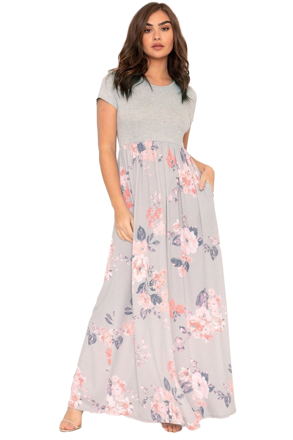 Eloges Women's Short Sleeve Contrast Floral Maxi Dress with Pockets ...
