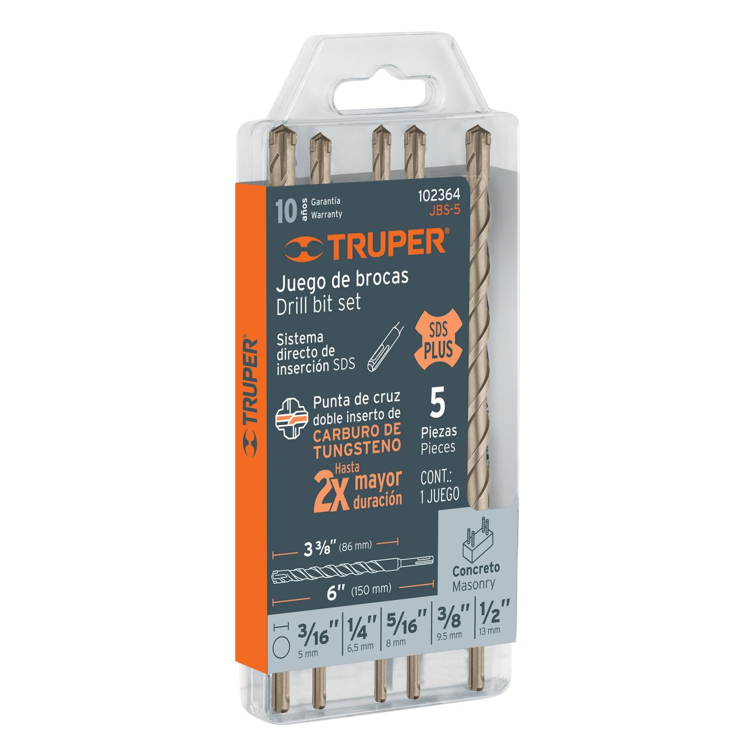 Juego de 5 brocas para concreto SDS Plus, Truper TRUPER JBS-5 | Walmart en línea