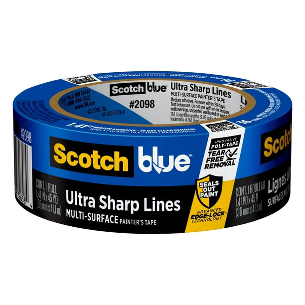 ScotchBlue Ultra Sharp Lines Painter's Tape, Blue, 1.41 in x 45 yd, 1 ...
