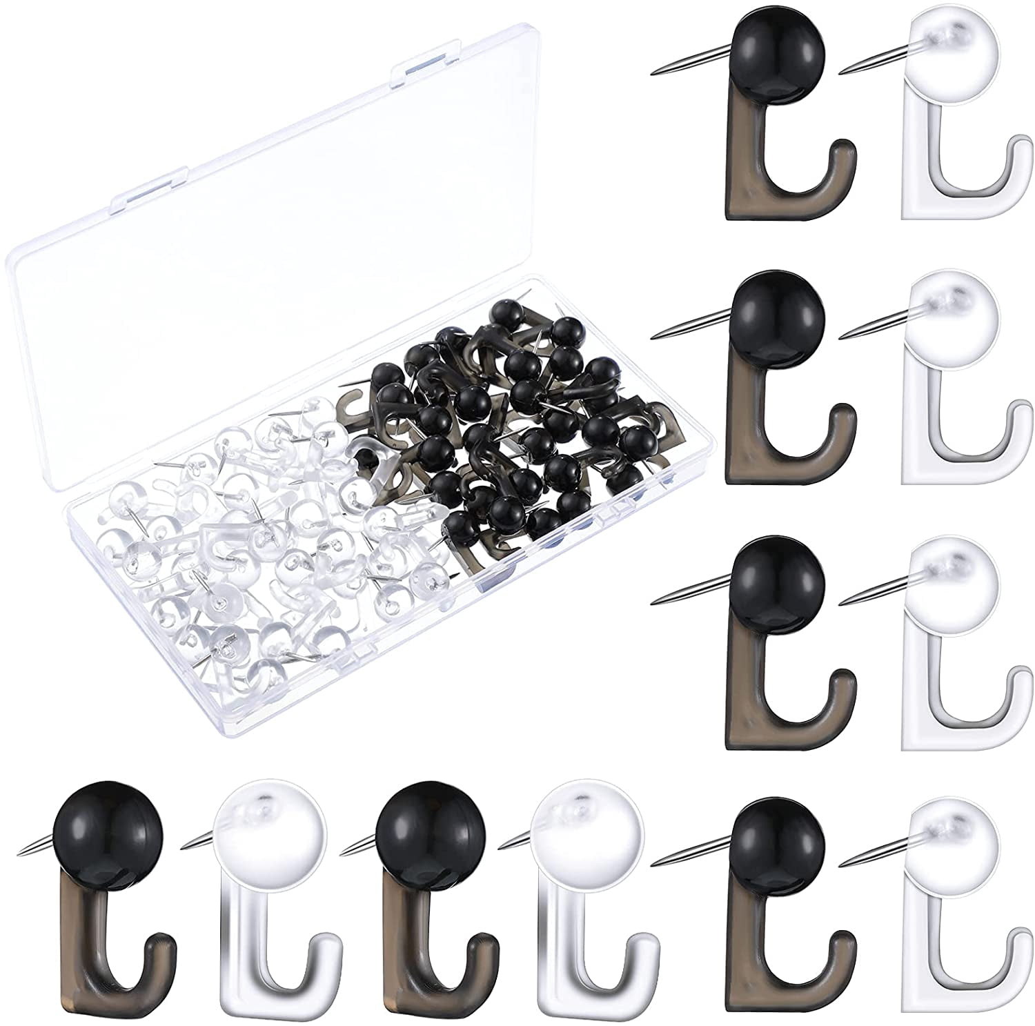 50 Pieces Push Pin Hooks Plastic Push Pins Wall Hook Thumb Tacks ...