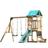 DOLPHIN PLAYGROUND Wooden Outdoor Playset, Dual Swings, Slide ...