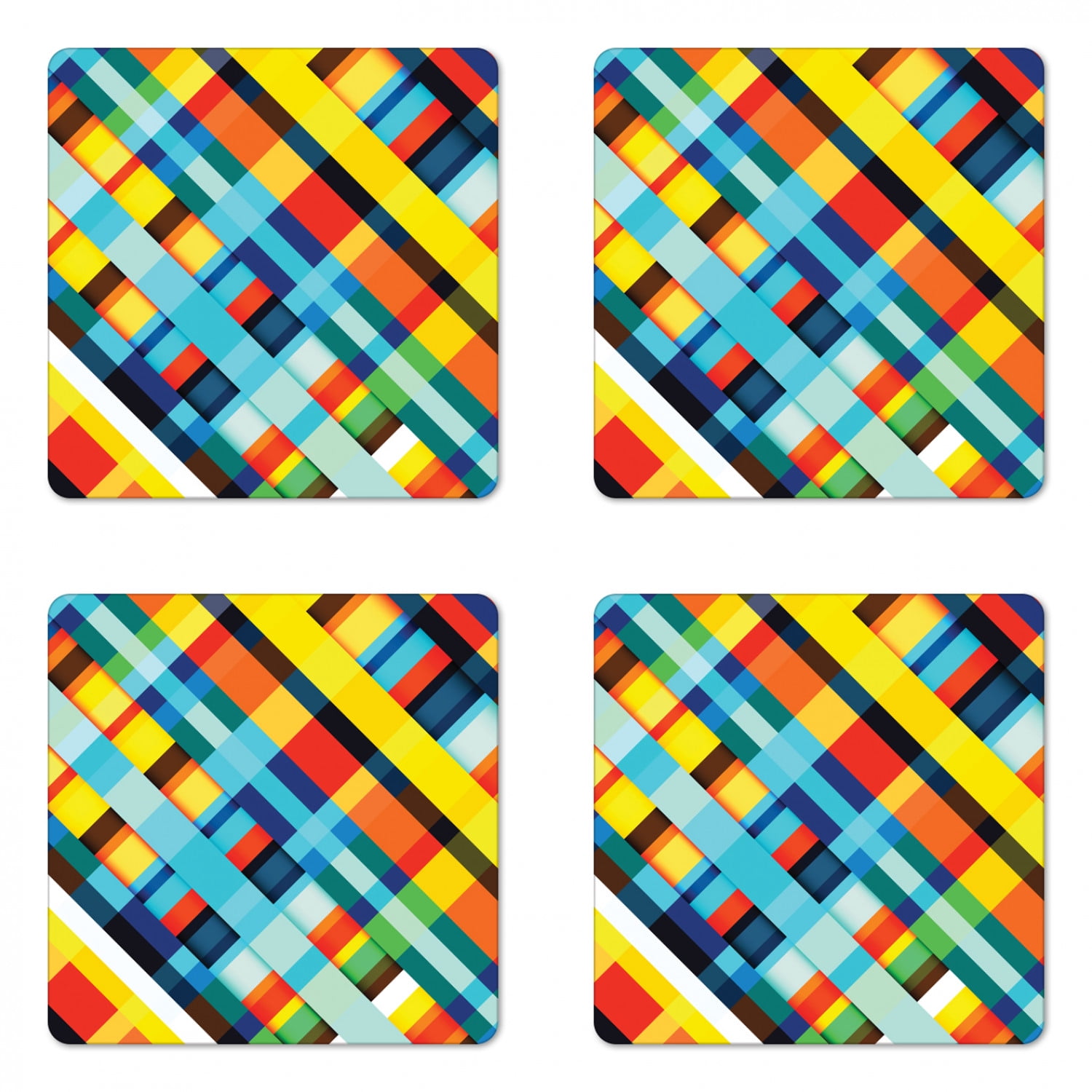 Colorful Coaster Set of 4, Vivid Colored Lines Stripes with Diagonal ...