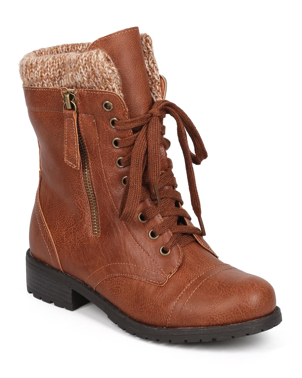 New Women Wild Diva Timberly-168 Leatherette Sweater Knit Cuff Combat ...