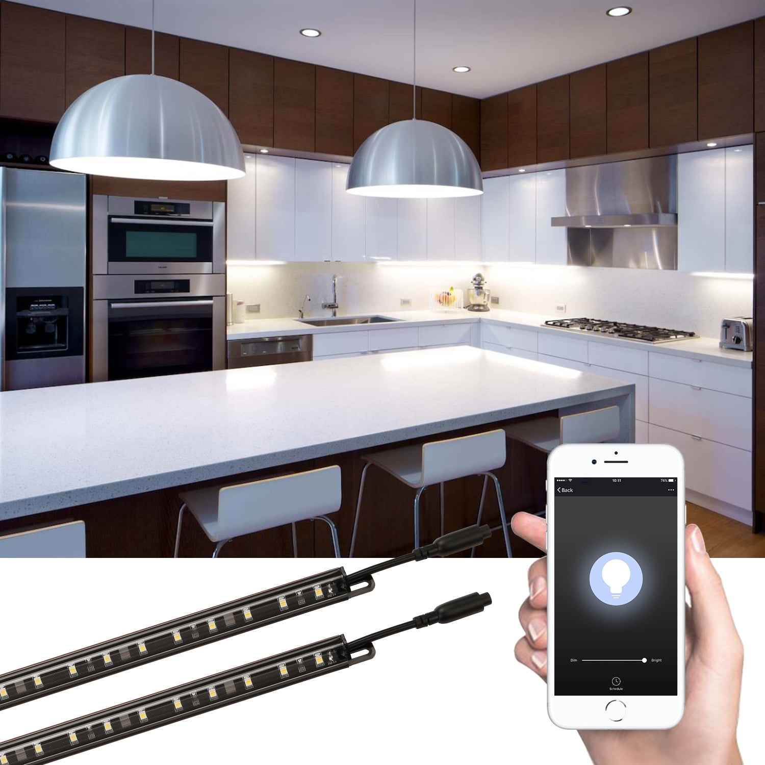 12 Inch Smart LED Linkable Under Cabinet Lights, 100-240V, Dimmable On ...