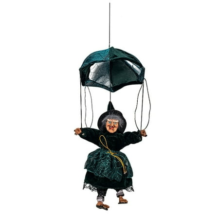 ZAXARRA Parachute Kick Witch with Light Scary Horror Electric Hanging ...