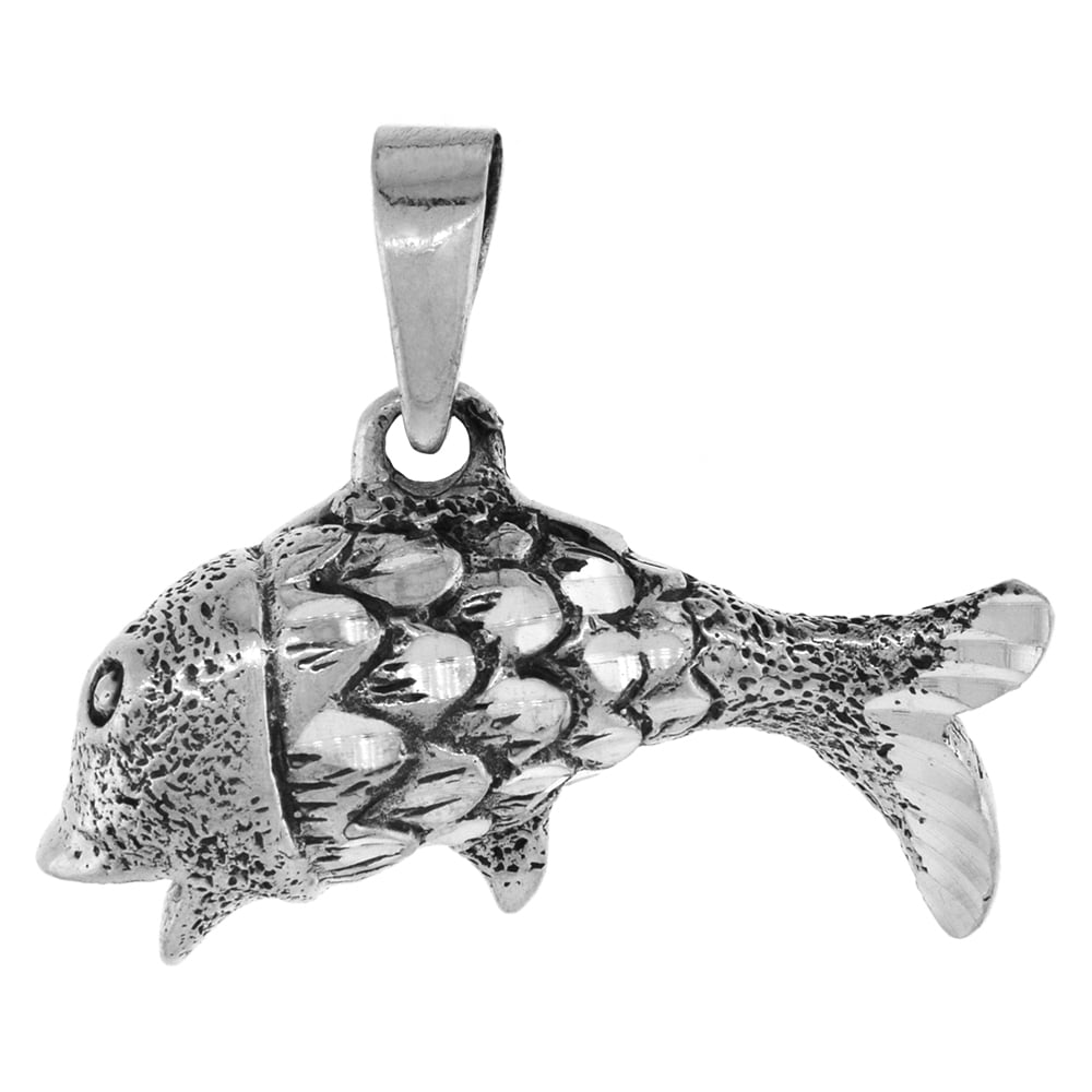 1 inch Sterling Silver Scaly Fish Pendant Diamond-Cut Oxidized finish ...
