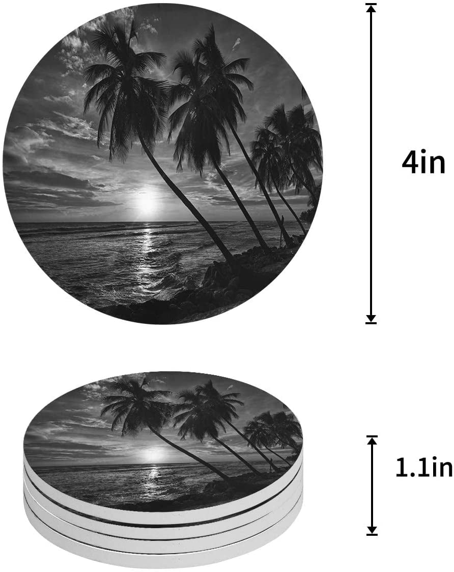 ZHANZZK Tropical Islands Coconut Tree Black and White Set of 8 Round ...