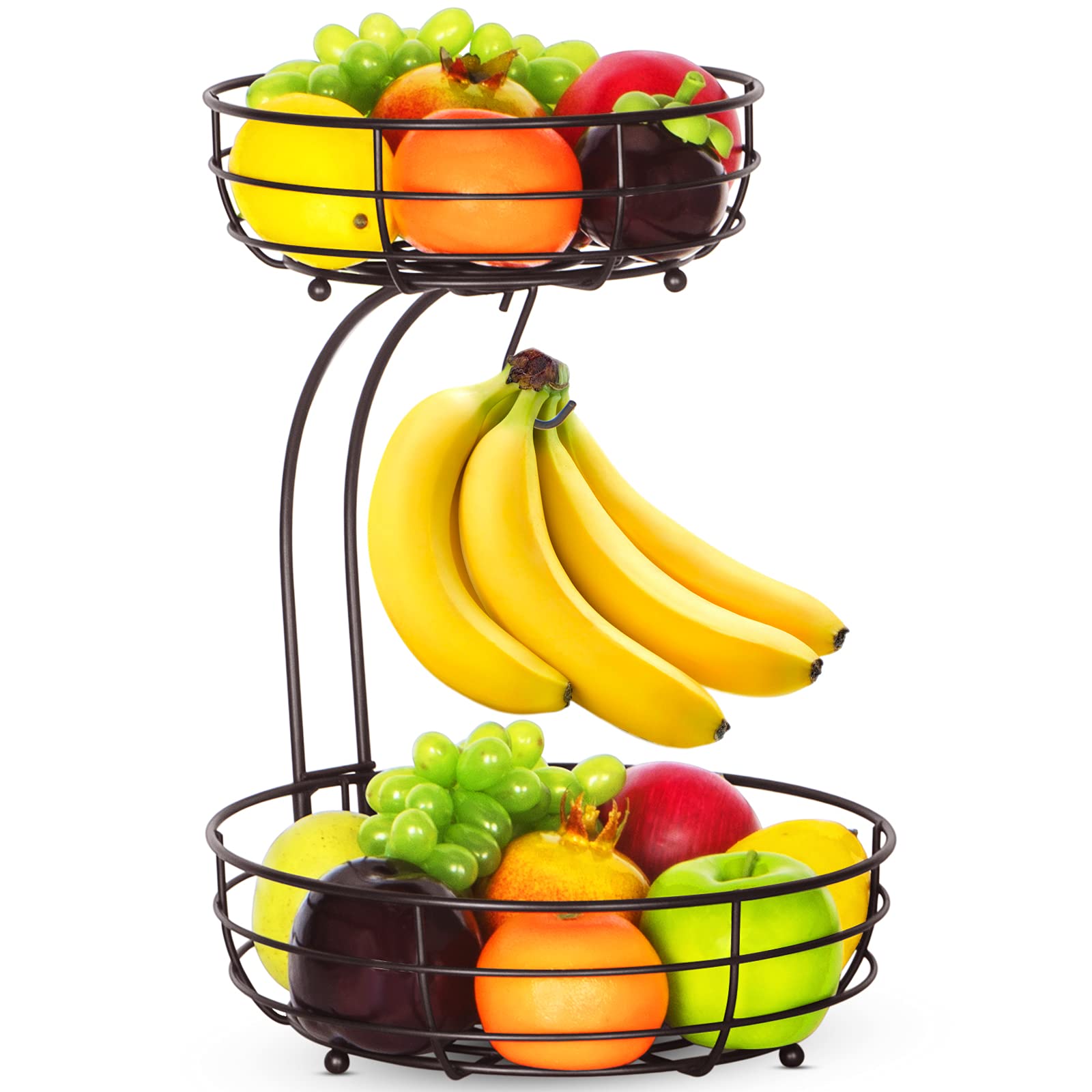 Bextsrack 2 Tier Countertop Fruit & Vegetable Basket Locker with Banana ...