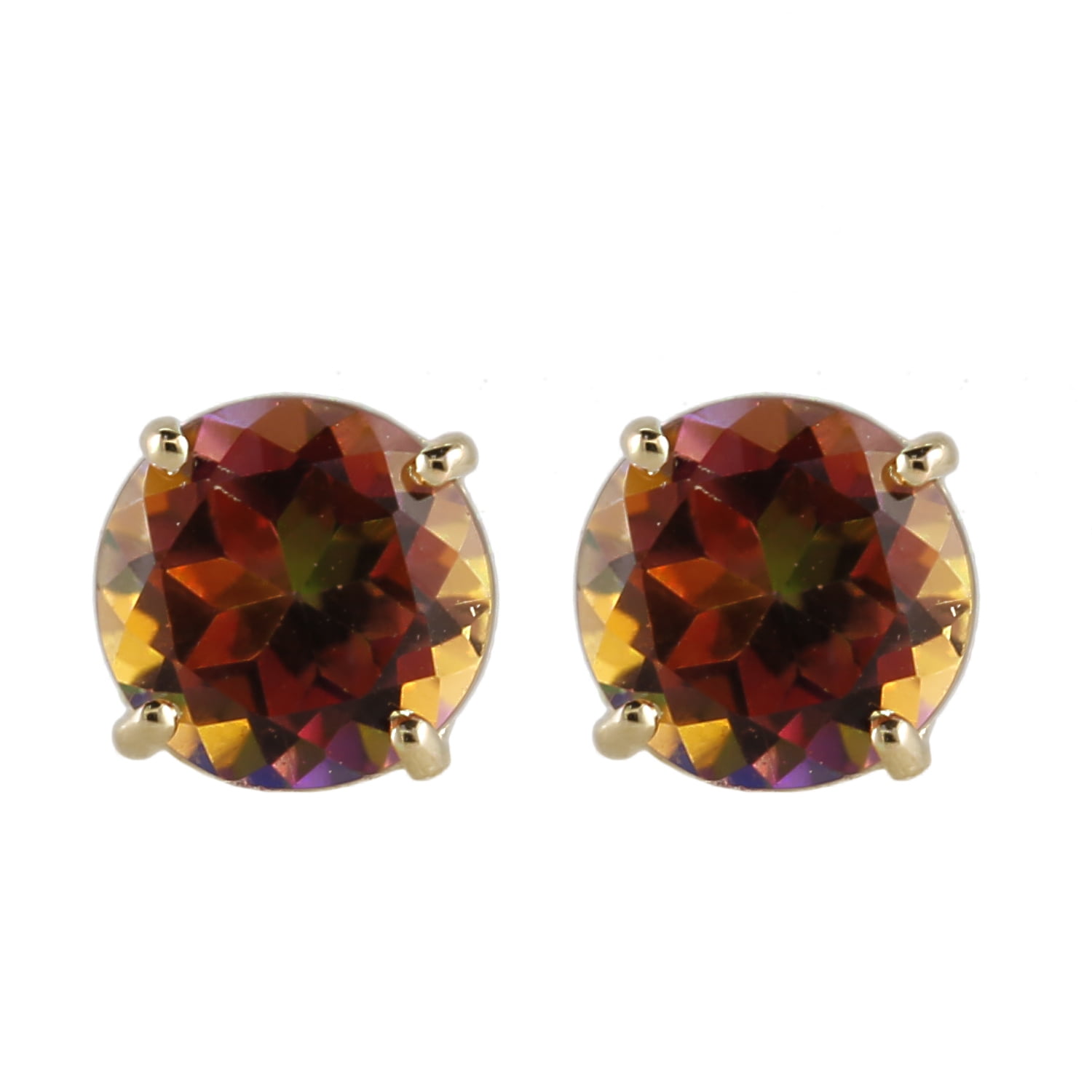 14K Yellow Gold 2ctw Sunset Topaz 6mm Round Stud Earrings - Walmart.com
