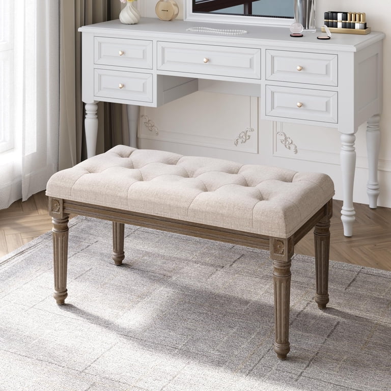 Rustic Vanity Bench Arden Tan Leather Bench With Buttons