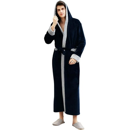 Mens Long Robes with Hood Full Length Hooded Bathrobe Fleece Plush ...