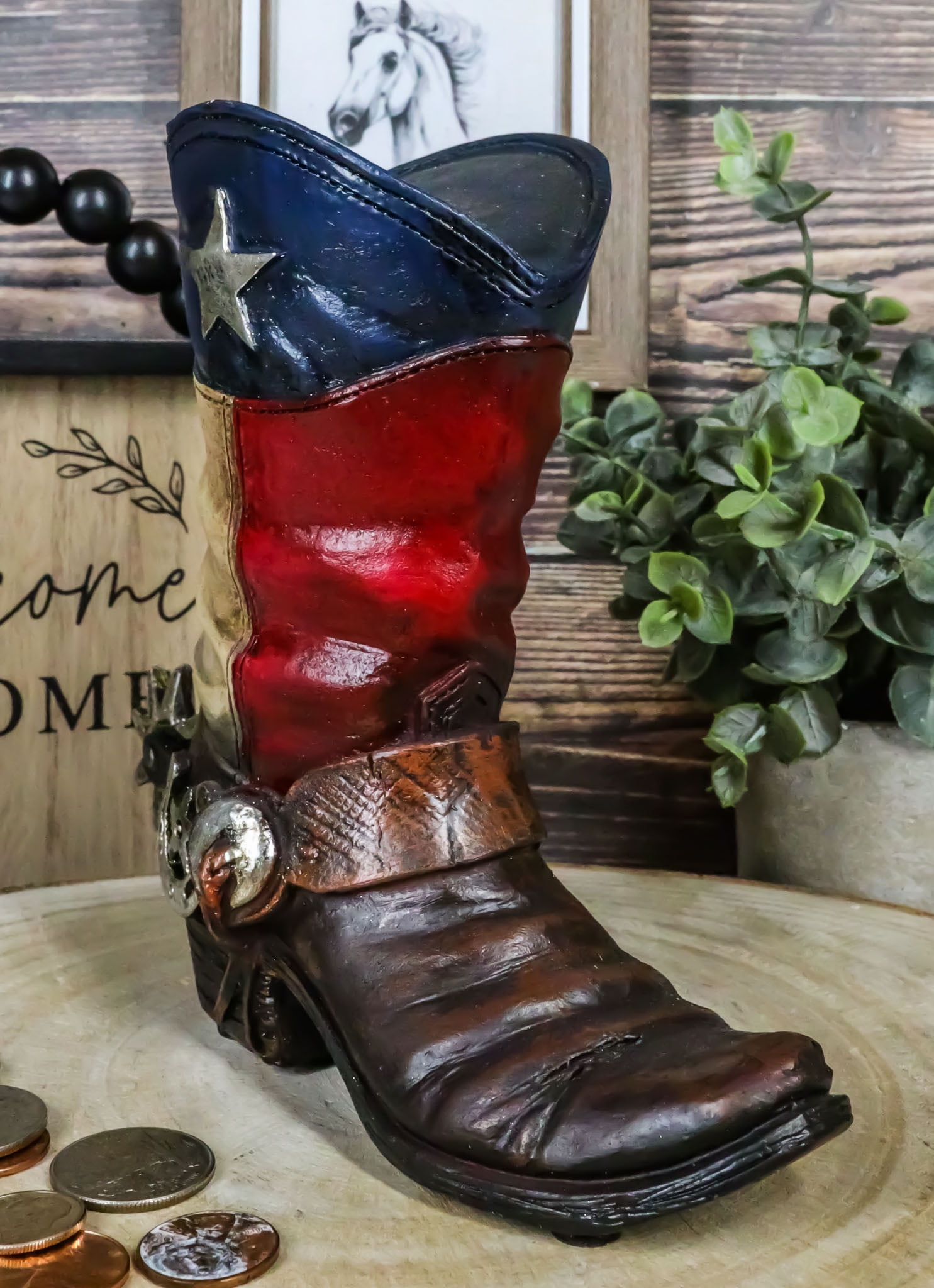 Rustic Western Patriotic Texas State Flag Cowboy Boot Money Coin Piggy ...