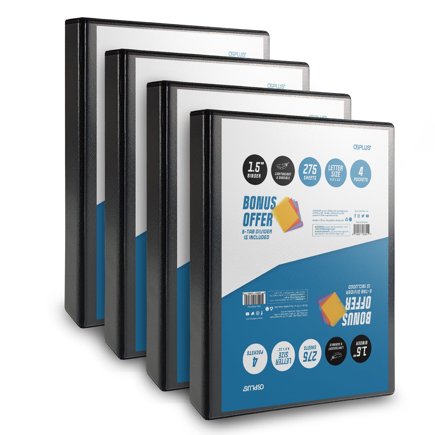 OS Plus 1.5 inch, O-ring Binder, 4 Pack, Bonus 1 Set Divider - Walmart.com