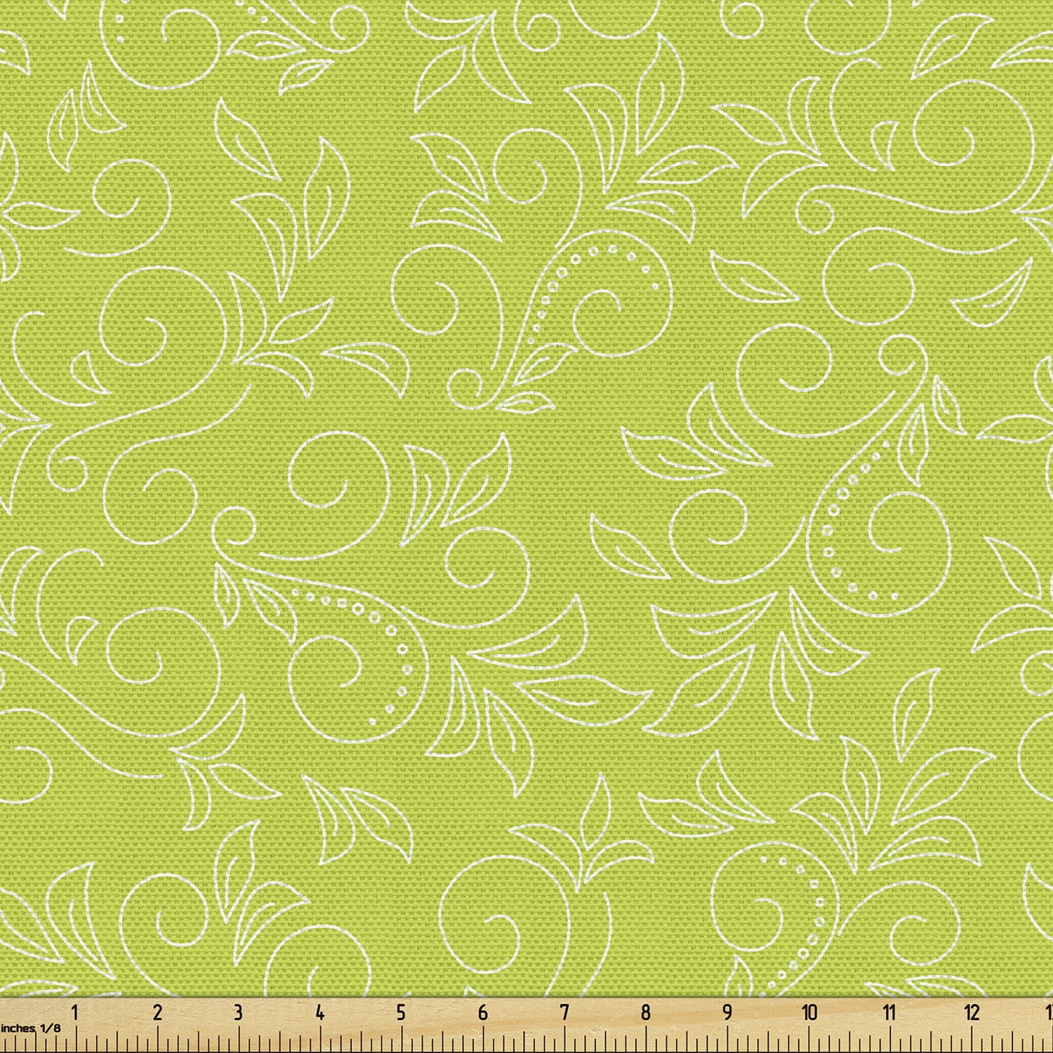 Green Leaf Fabric by the Yard Upholstery, Abstract Doodle Style Floral ...