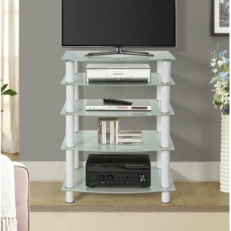 Naomi Home 5 Tier Glass AV Component Media Stand-Color:White/White ...