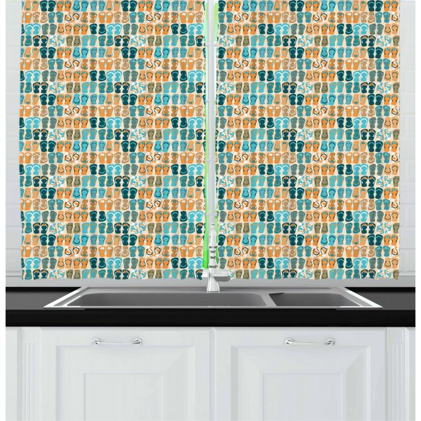 Flip Flop Curtains 2 Panels Set, Upside Down Horizontally Aligned ...