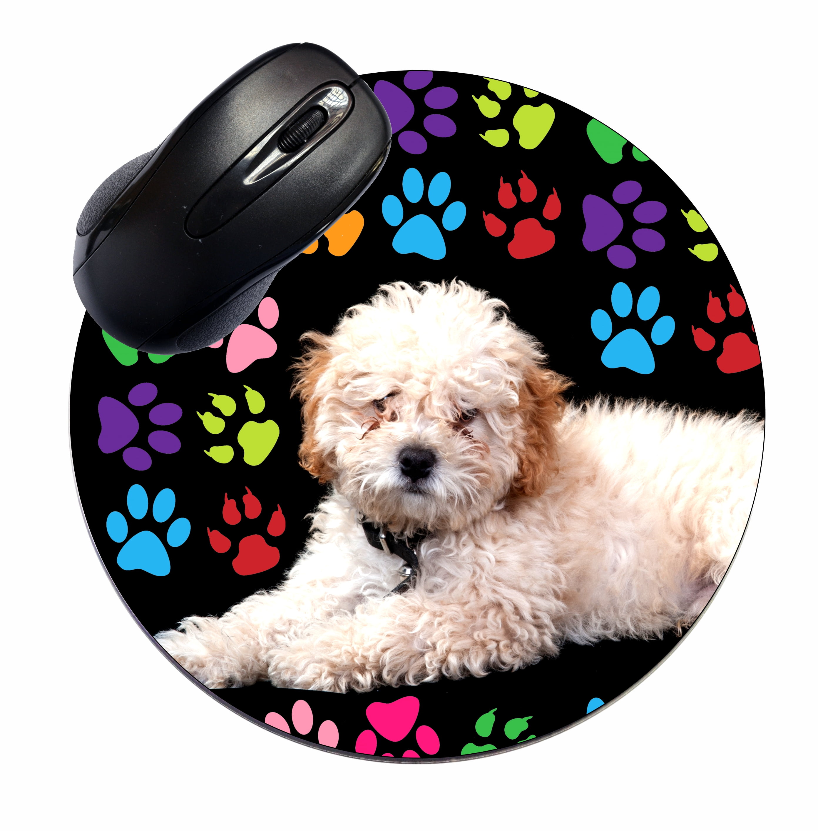 Mouse Mat Pad Mousepad Cute Desk Round Circle Mousemat Poodle Puppy Dog ...
