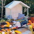 Outdoor wooden bench with roof, arched pergola with storage cabinet ...