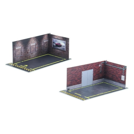 2pieces 1:24 Scale Backdrop Miniature Garage Parking Background Diorama ...