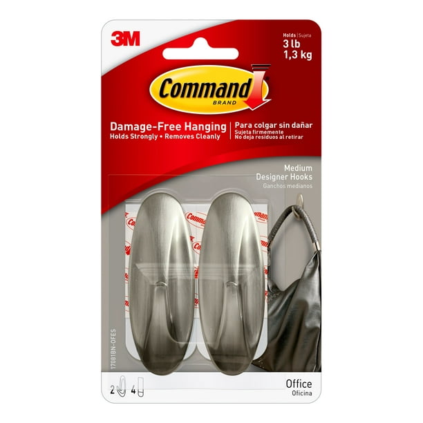 Command Medium Designer Hooks, Brushed Nickel, 2 Hooks, 4 Strips - Walmart.com