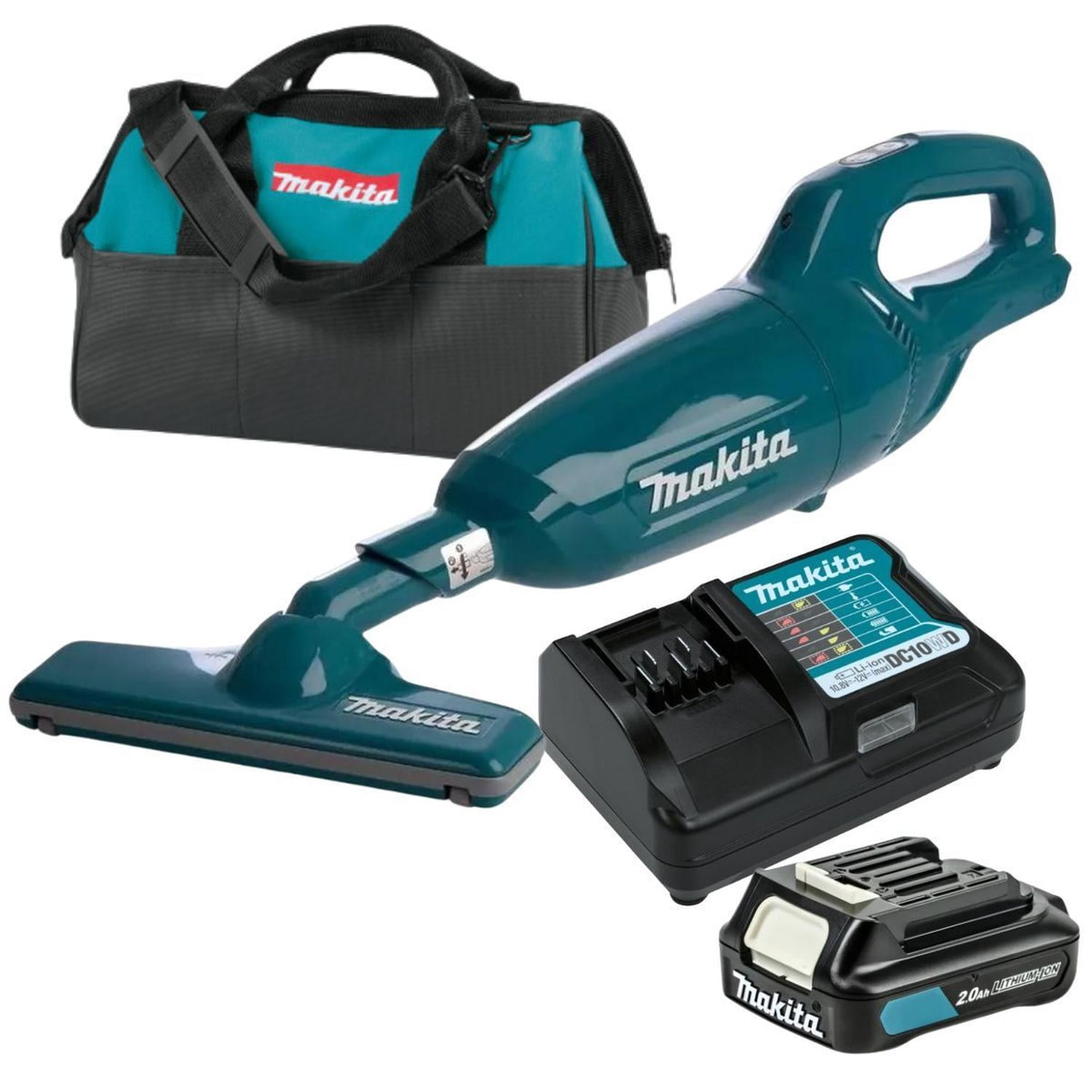 Aspiradora de mano Inalámbrica Makita 12v + Batería 2.0 ah turquesa ...