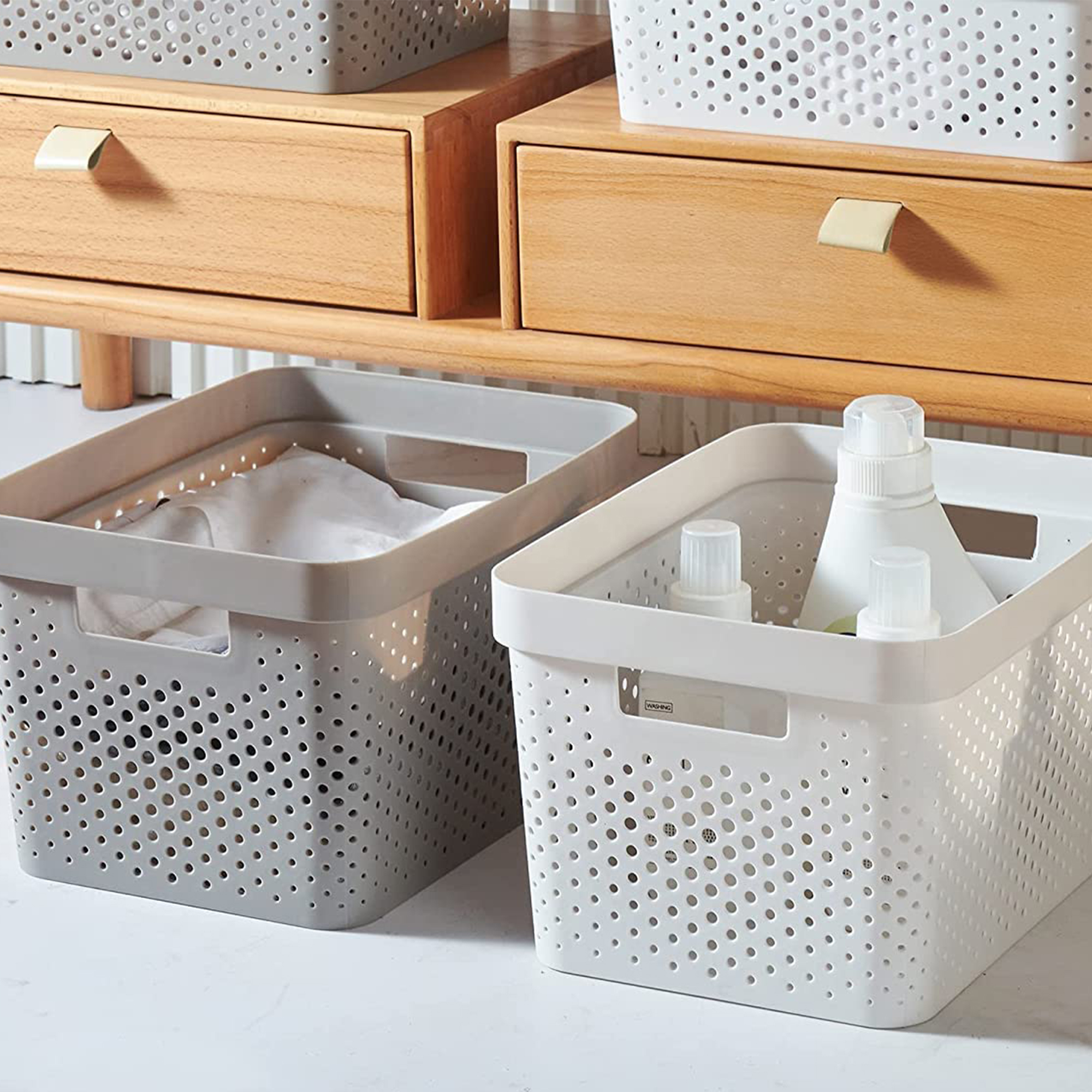 HANAMYA 16L Stackable Lidded Storage Organizing Containers, Gray (Set ...