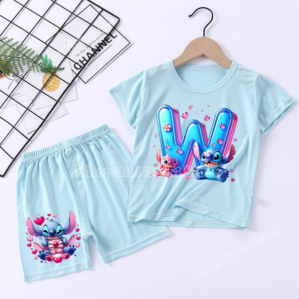 Disney Stitch Letter Print Kids Pajamas Sets Cute Stich Angel A-Z ...
