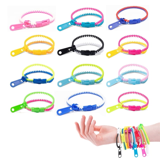 24 Fidget Toys Friendship Zipper Bracelets 7 ½”, Party Favors for Kids ...