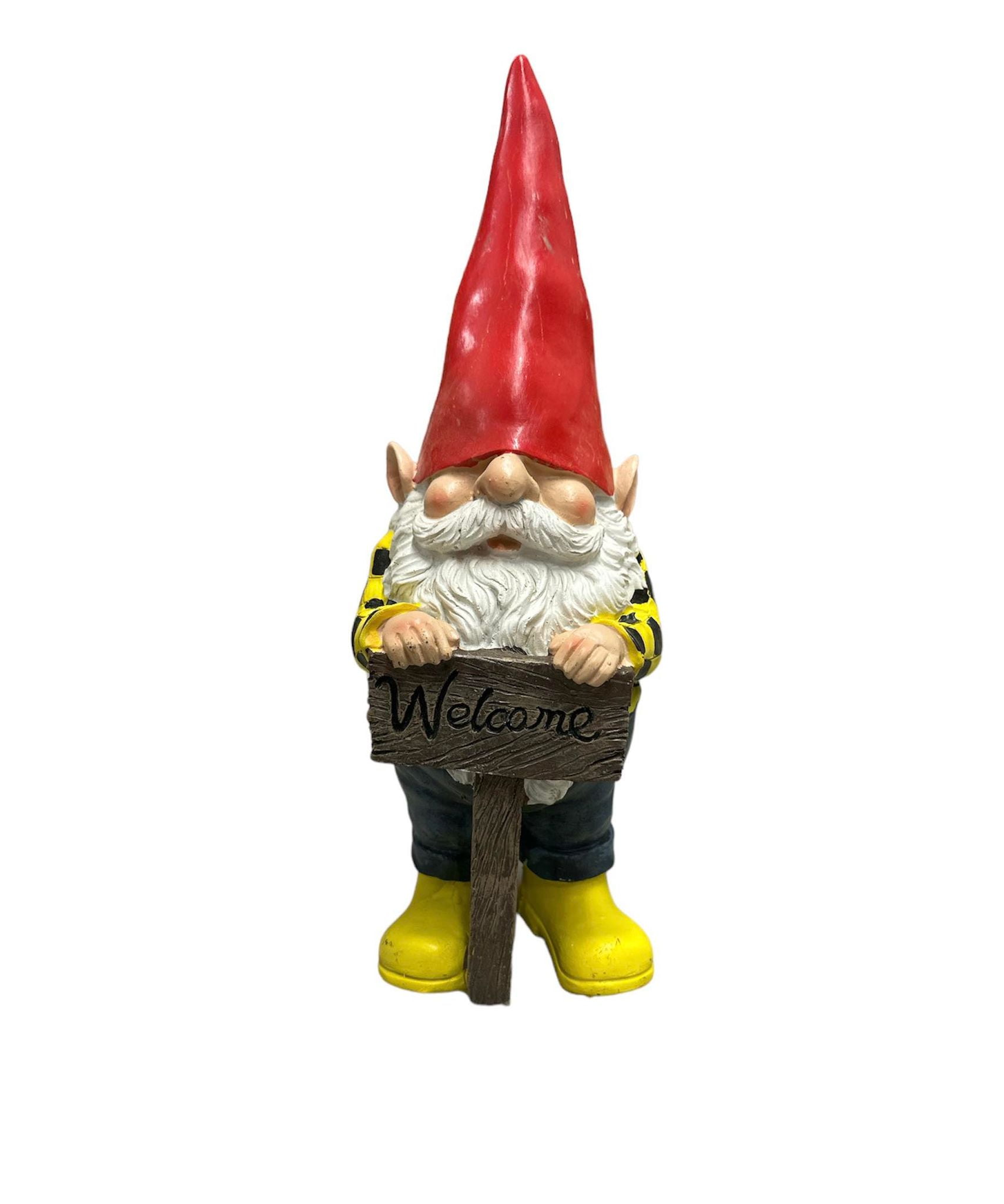 12" Large Resin Garden Gnome with Welcome Sign, Yellow Shirt - Walmart.com
