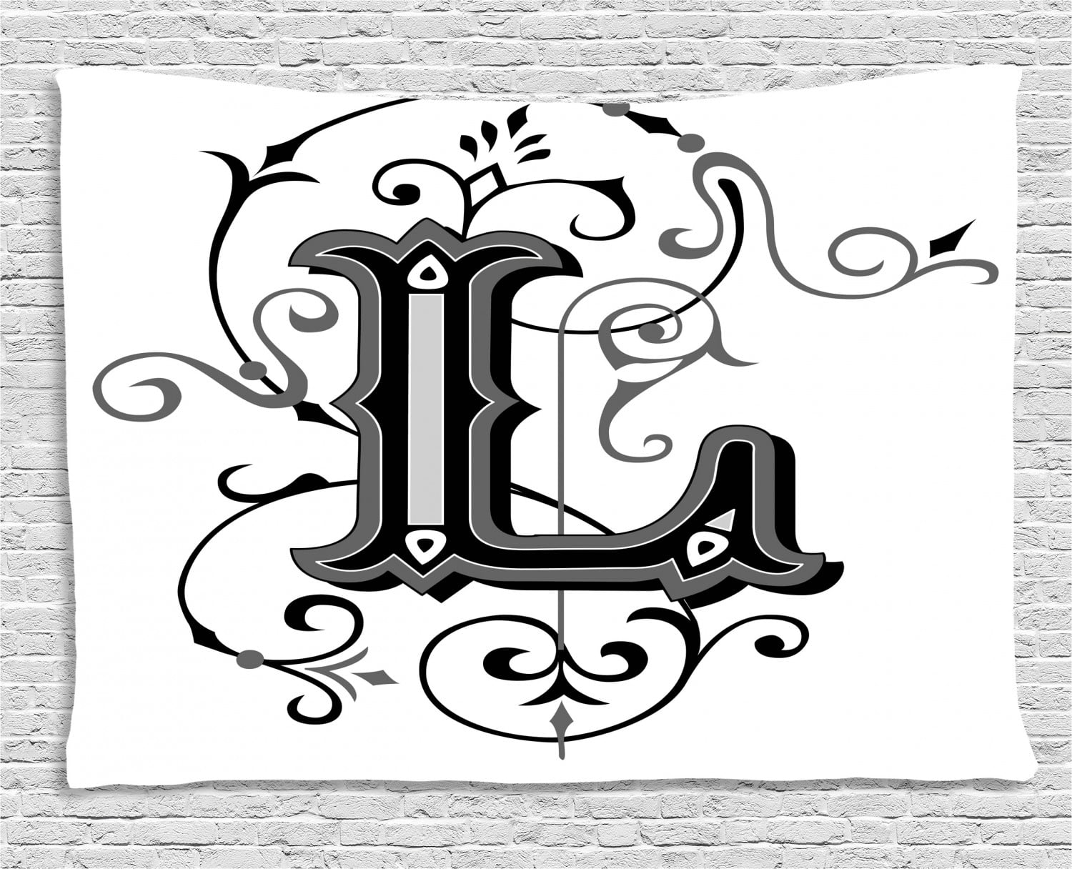 Letter L Tapestry, Ornated Capital L Calligraphy Initials Alphabet ...