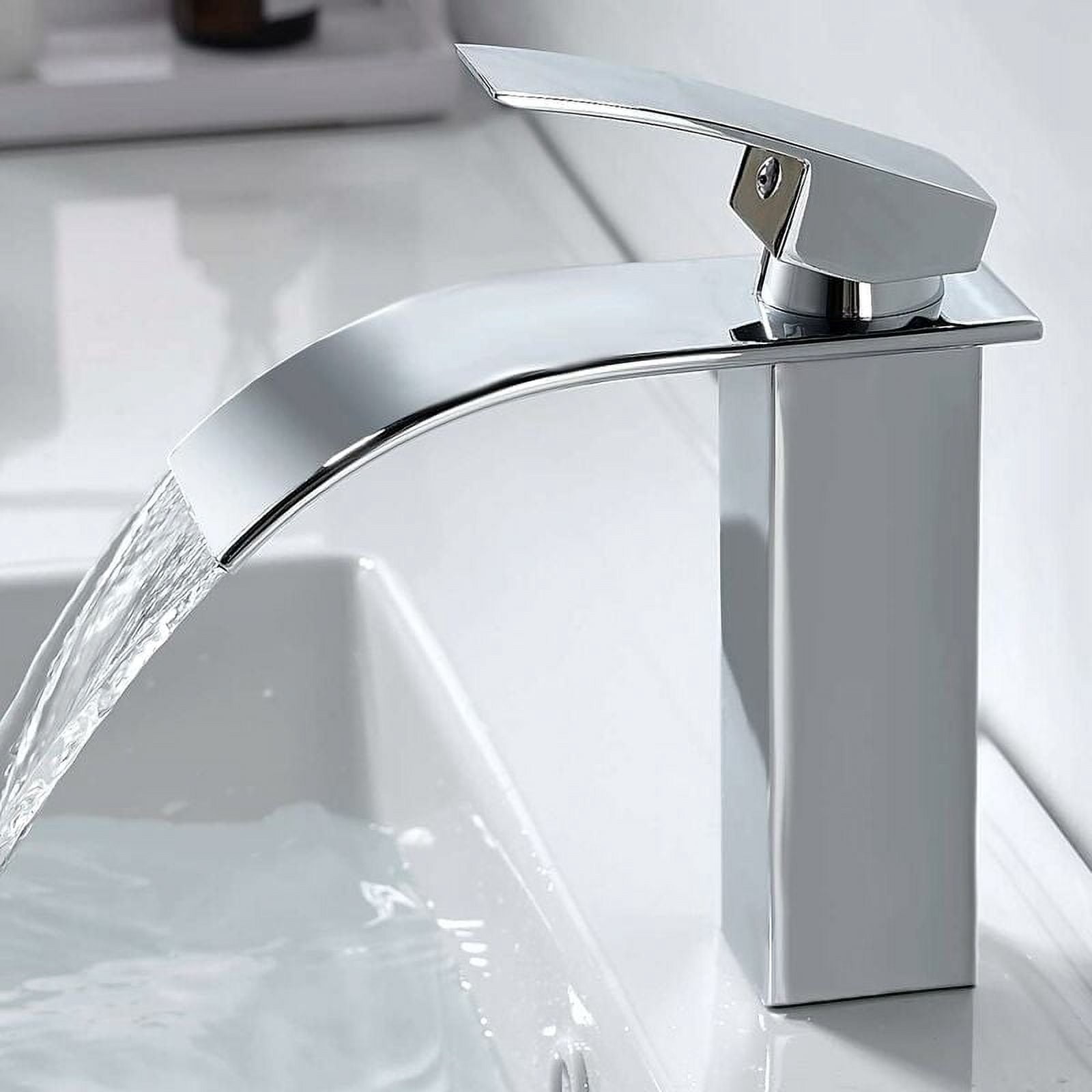 Contemporary Bathroom Faucet, Waterfall Output Single Handle Tap ...