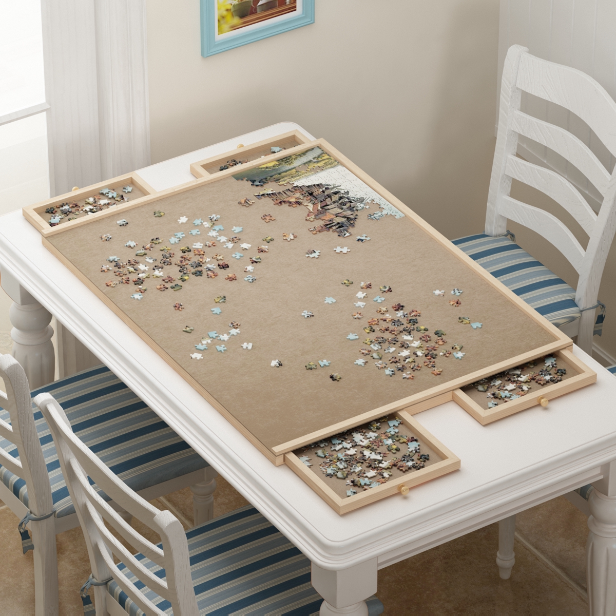 Jigsaw Puzzle Table For Adults Portable Large Puzzle Board With 4 Drawers 1000 Pieces Wooden Jigsaw Puzzle Table For Adults Portable Large Puzzle Board With 4 Drawers 1000 Pieces Wooden