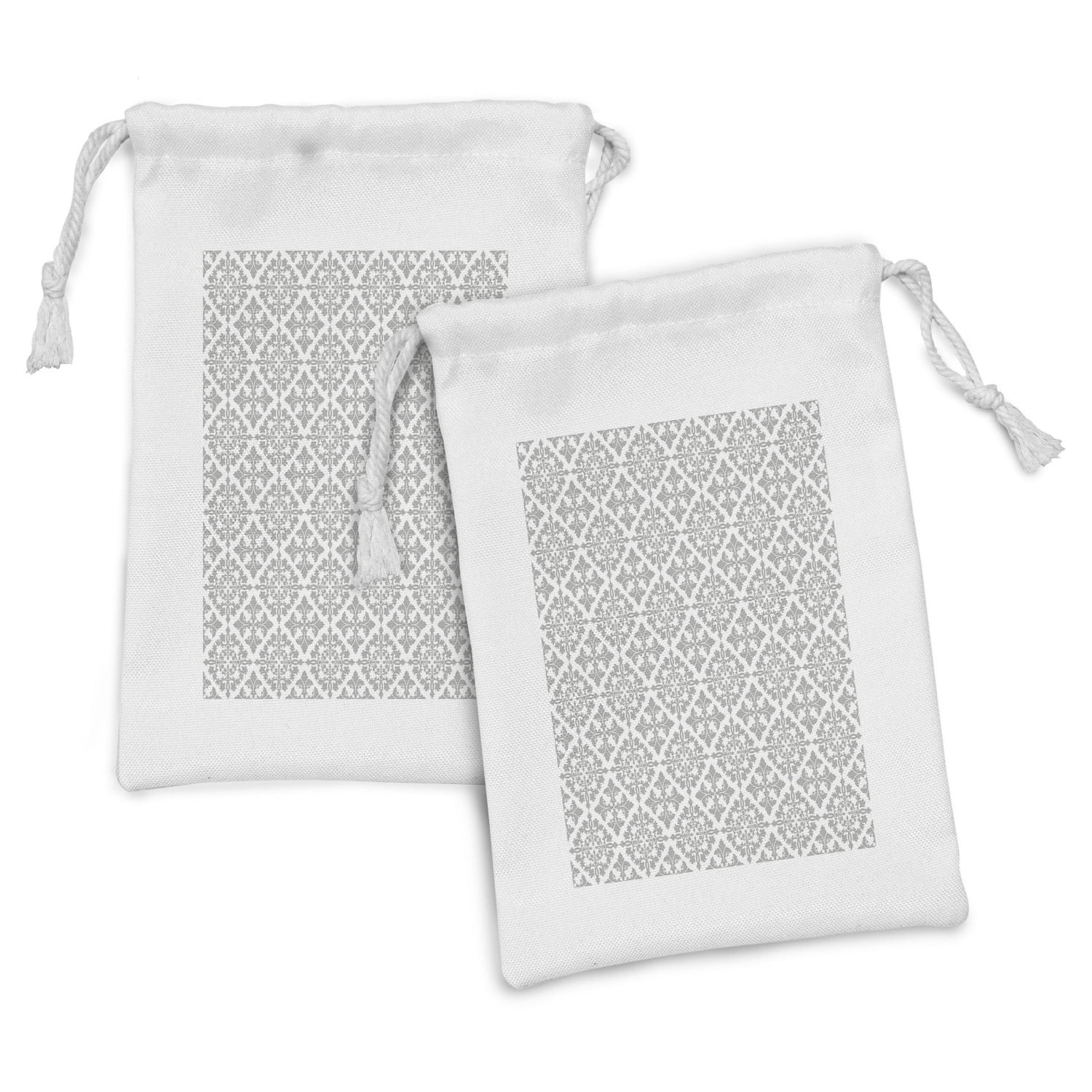 Grey Fabric Pouch Set of 2, Antique Victorian Floral Retro Patterns in ...
