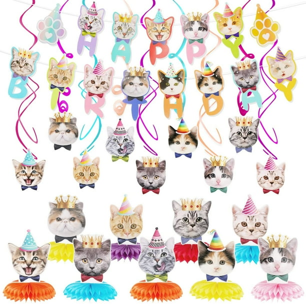 Purrfect Party Pack: Cat Birthday Decorations Kit with Banner, Hanging ...
