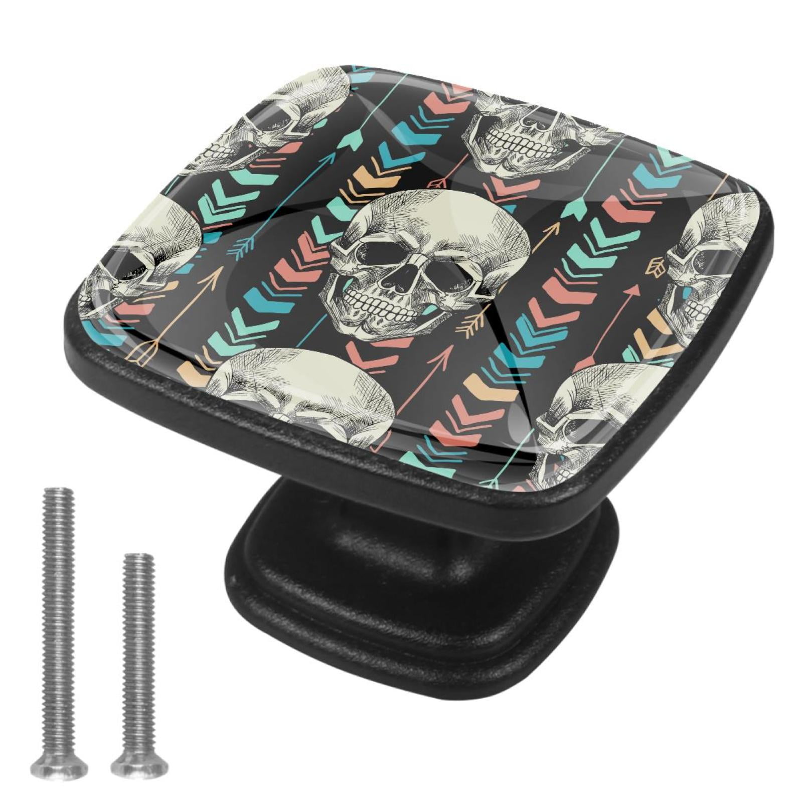 4 Pcs Cabinet Handle Drawer Pulls Skull Knobs with Screws Square ...